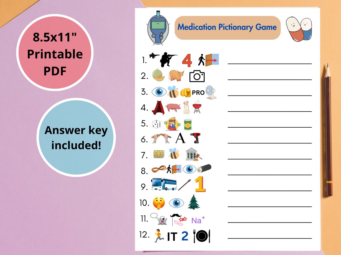 Medication Pictionary Printable Game for Nursing Week, Teaching ...