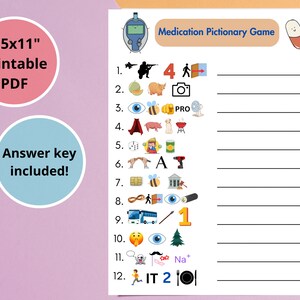 Medication Pictionary Printable Game for Nursing Week, Teaching ...