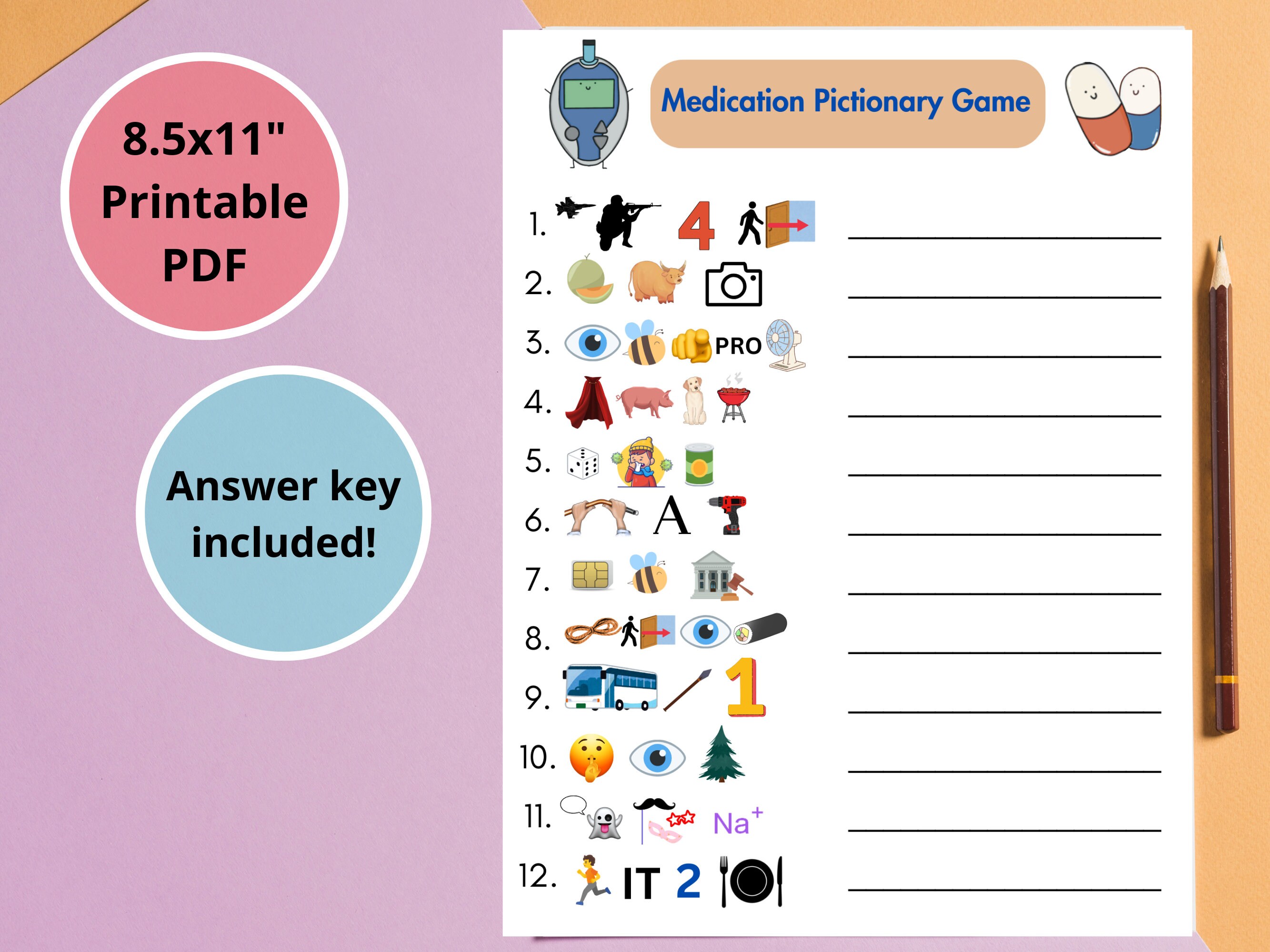 Medication Pictionary Printable Game for Nursing Week, Teaching ...