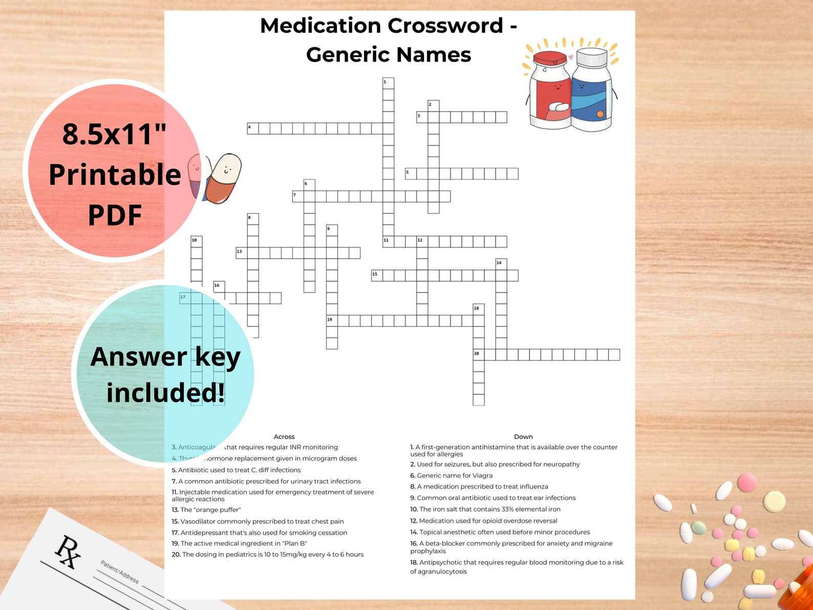 Generic Medications Crossword Puzzle for Pharmacists, Nurses, Students ...