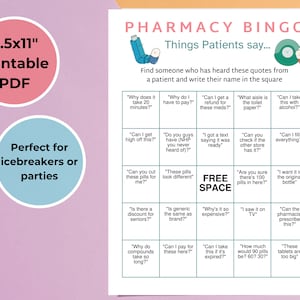 Editable Pharmacy Bingo for Pharmacists, Pharmacy Techs. Fun Work Game ...