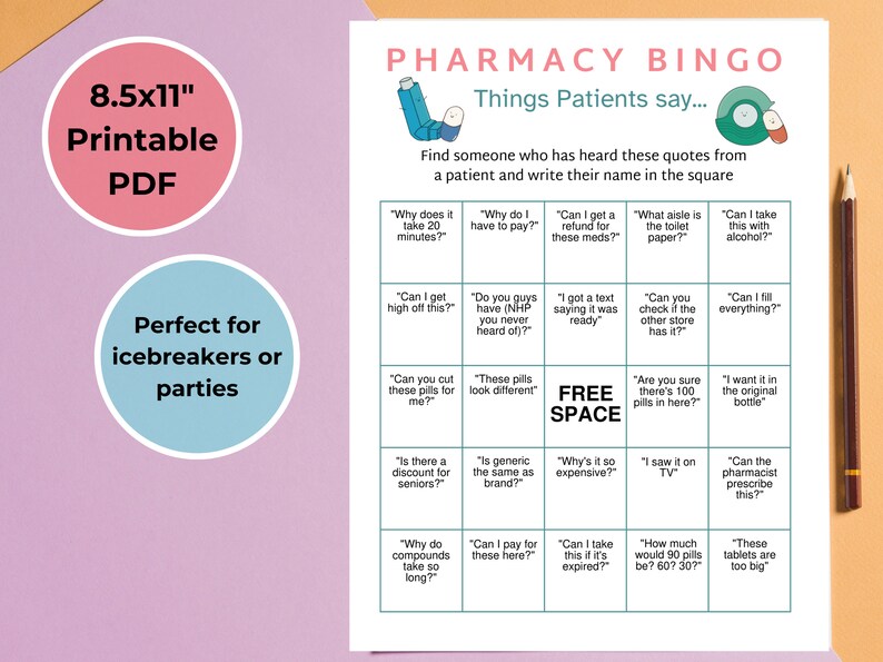 Editable Pharmacy Bingo for Pharmacists, Pharmacy Techs. Fun Work Game ...