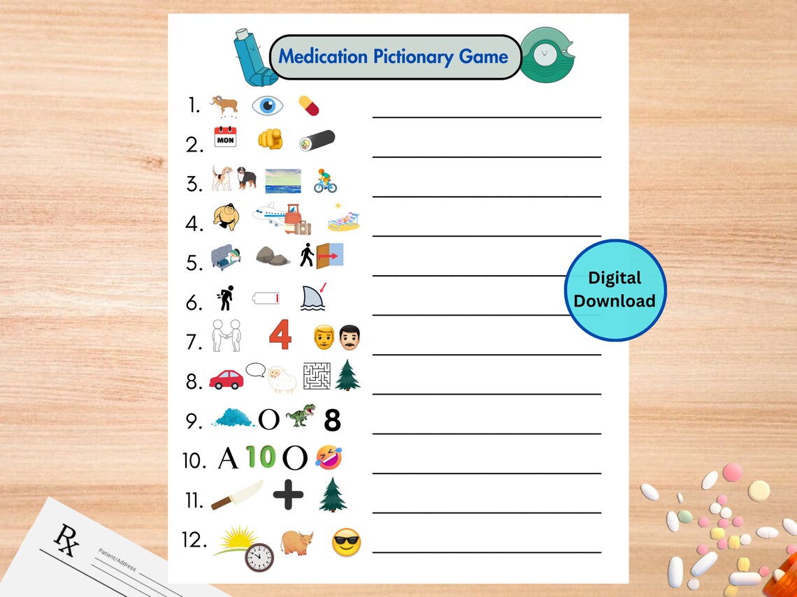 Medication Pictionary Printable Game for Nursing Week, Teaching ...