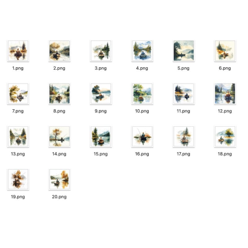 Fishing Clipart Set - 20 Man, Boat Landscape, Watercolor - High Quality ...