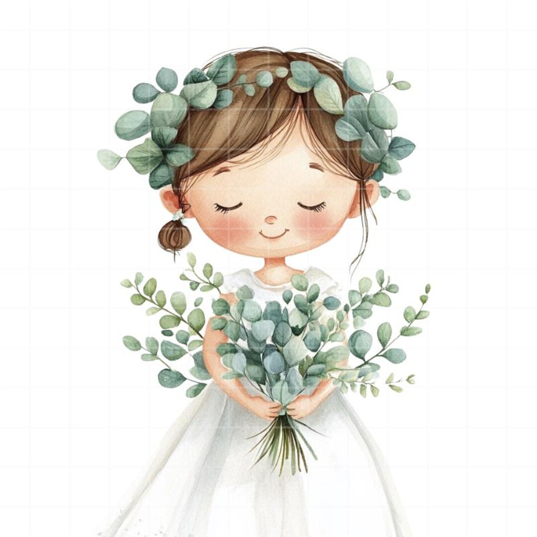 12 Cute Kid Holding Flowers Watercolor Clipart for Crafts and ...