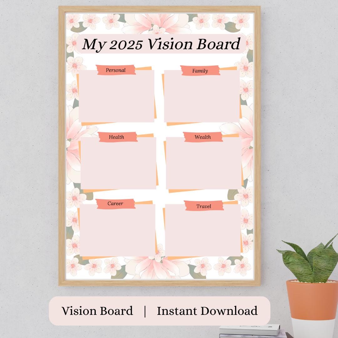 2025 Vision Board Floral Peach - Etsy