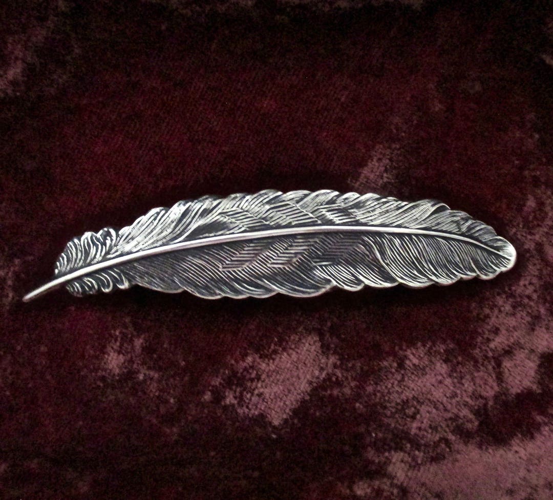 Sterling Silver Plated Brass Feather Barrette - Etsy
