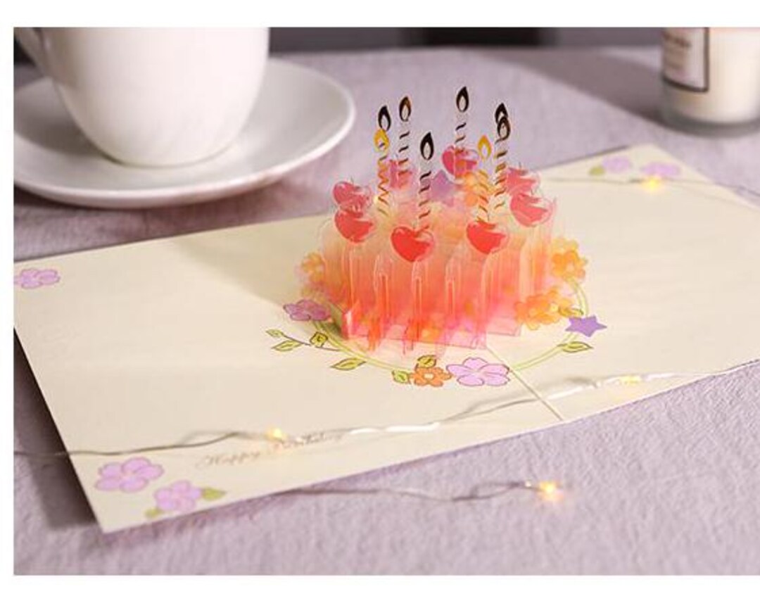 Pop-up Birthday Card Floral Design and Crystal Pop-up Birthday Cake - Etsy