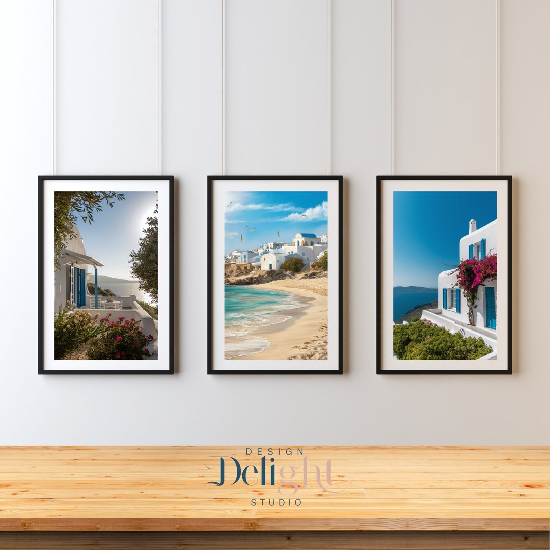 Greek Island Beach Wall Art Set, Digital Wall Art, Sea Photography, Sea ...