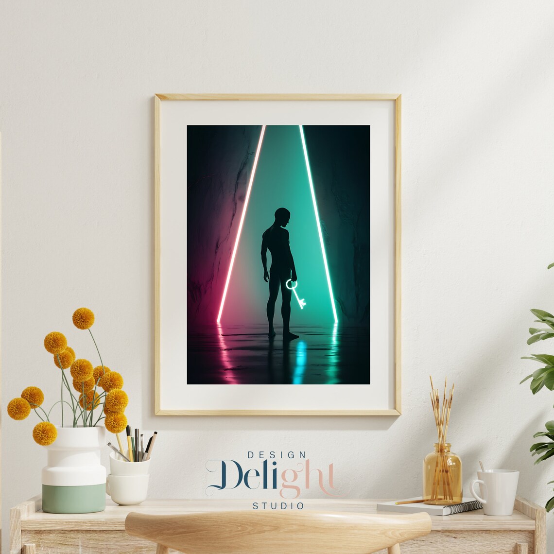Minimalist Neon Sci-fi Art Set, Futuristic Silhouettes, Abstract Art ...