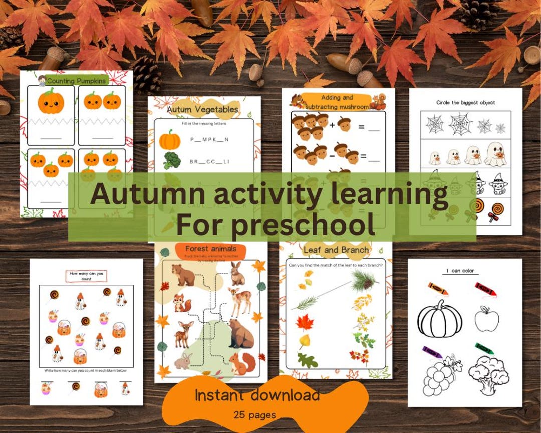 Autumn Busy Book for Preschool, Activity Worksheet for Kids - Etsy