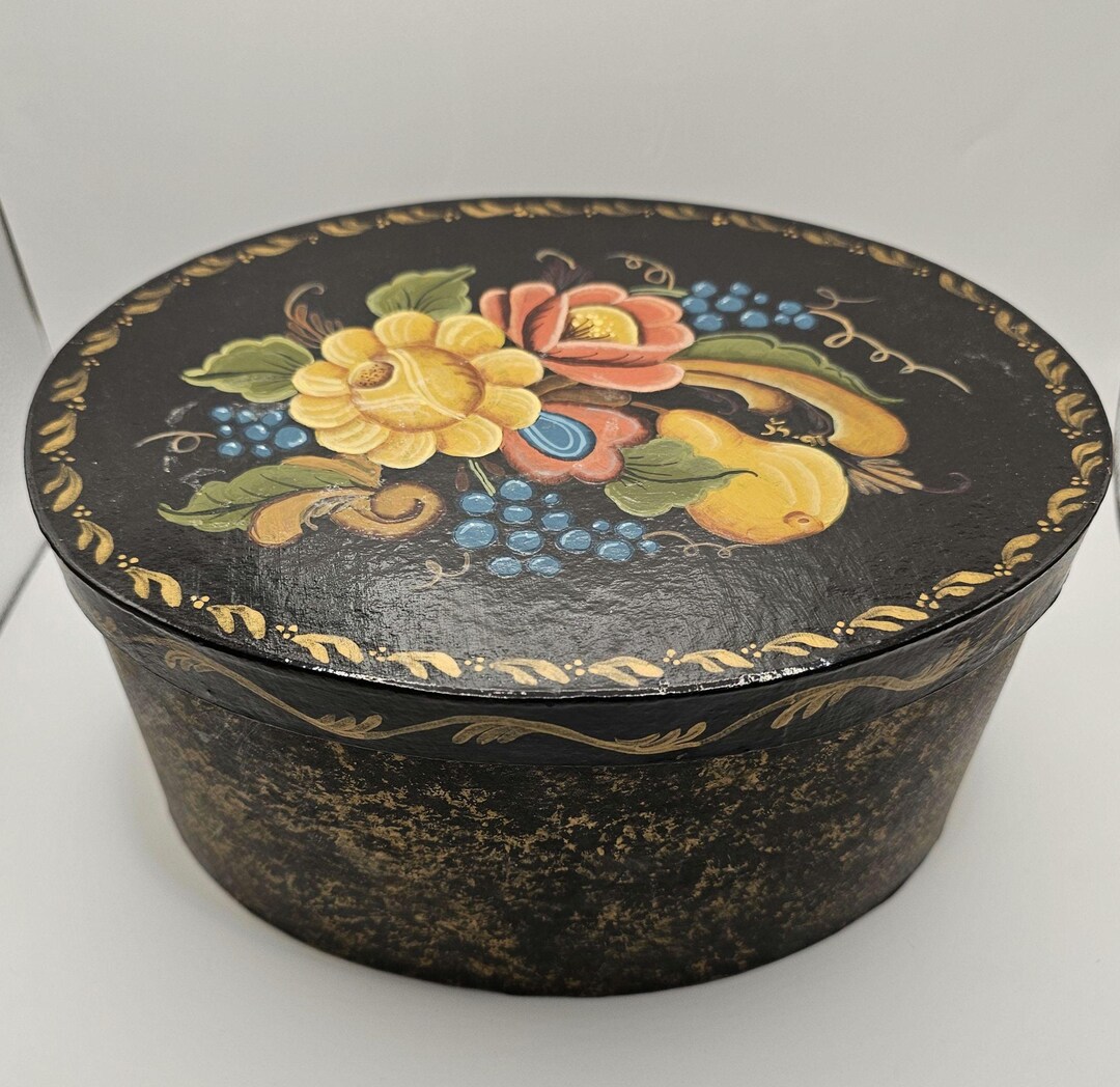 Vintage Decorative Tole Painted Oval Paper Mache Box 10x8x5 - Etsy