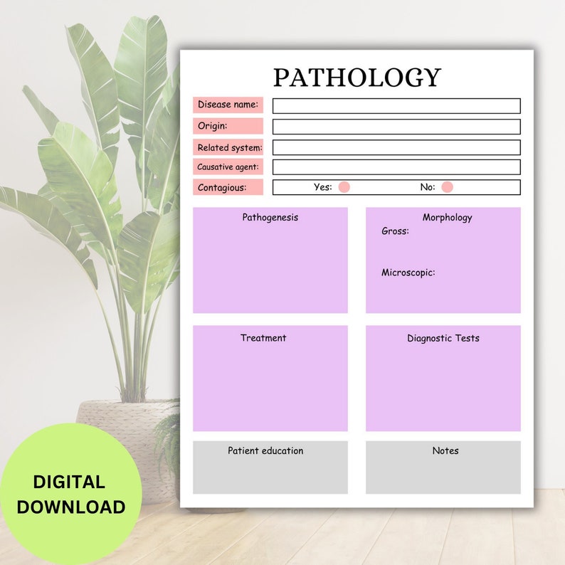 Pathology Template/ Fillable Pathology Sheet/ Digital Download/ Study ...