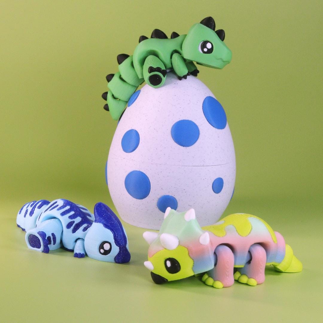 Dino Flexis With Egg - Flexible Articulated Mini 3D Printed Dinosaur ...