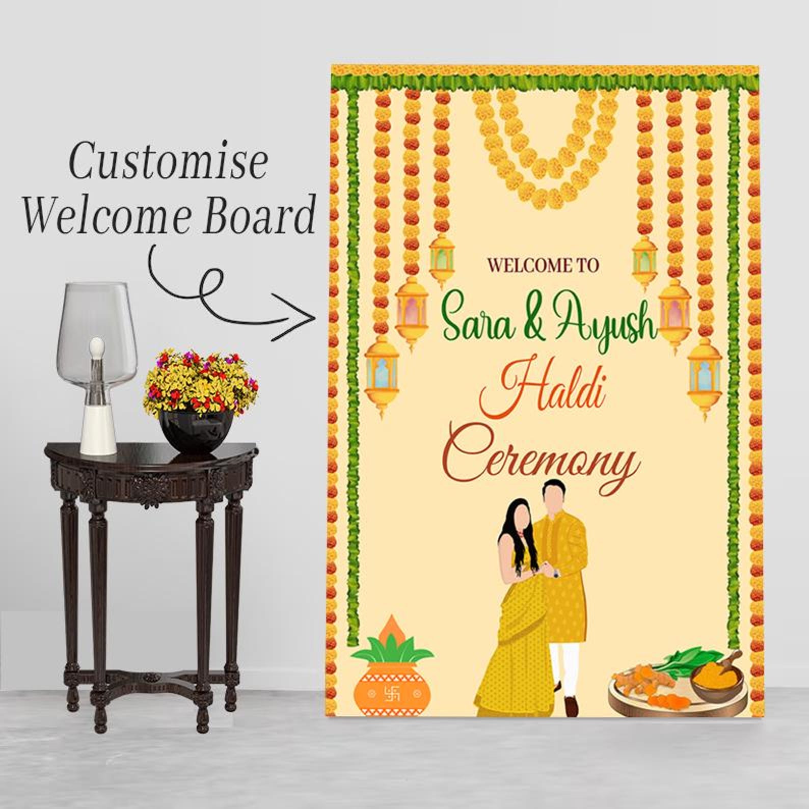 Indian Haldi Sign, Hindu Haldi Ceremony Welcome Sign Board, Indian ...