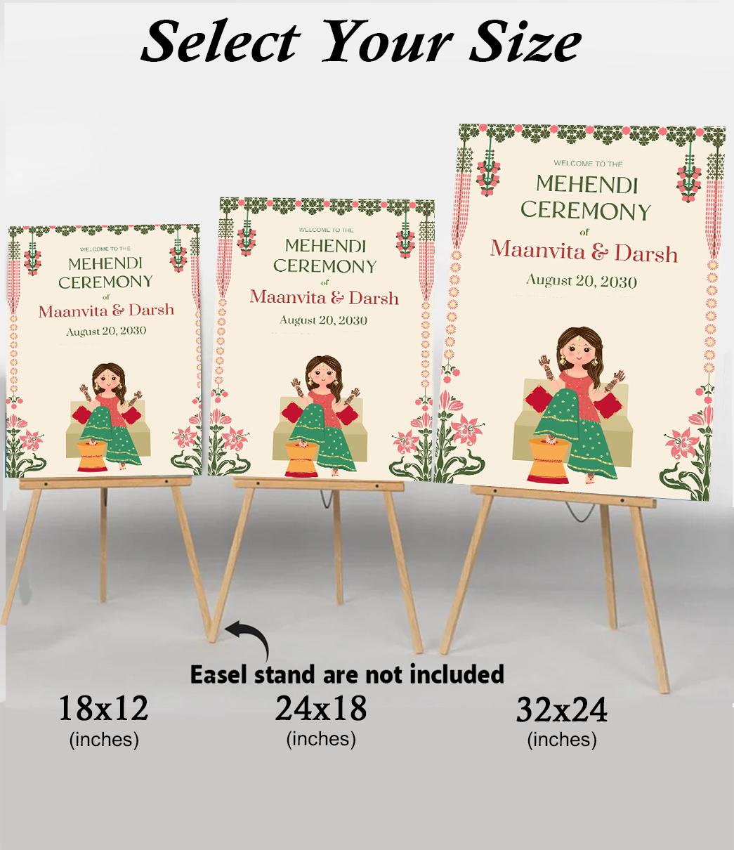 Indian Mehndi Sign, Hindu Mehndi Ceremony Welcome Sign Board, Indian ...