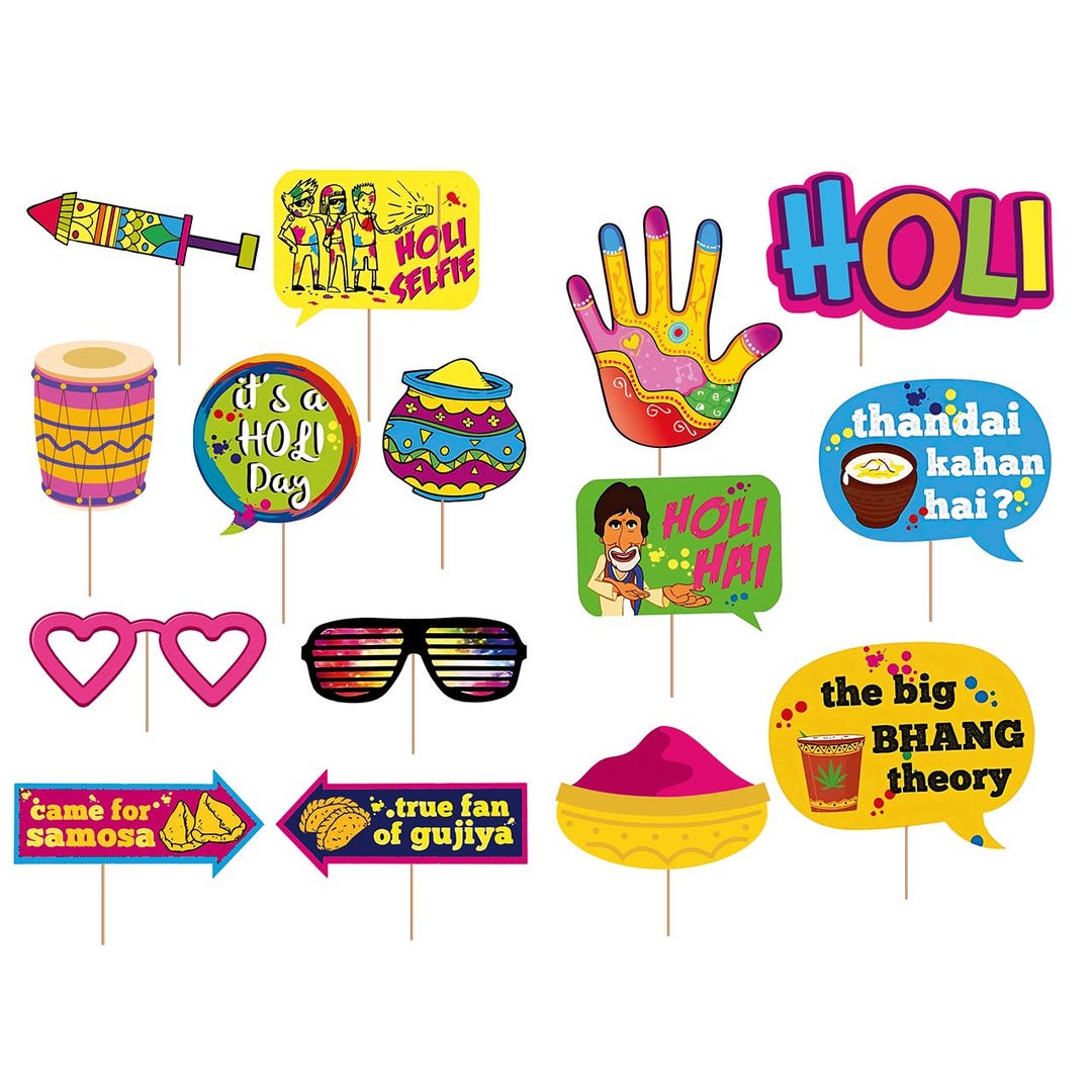 Holi Photo Booth Props Kit holi Fun Photo Props holi Selfie Props Set ...
