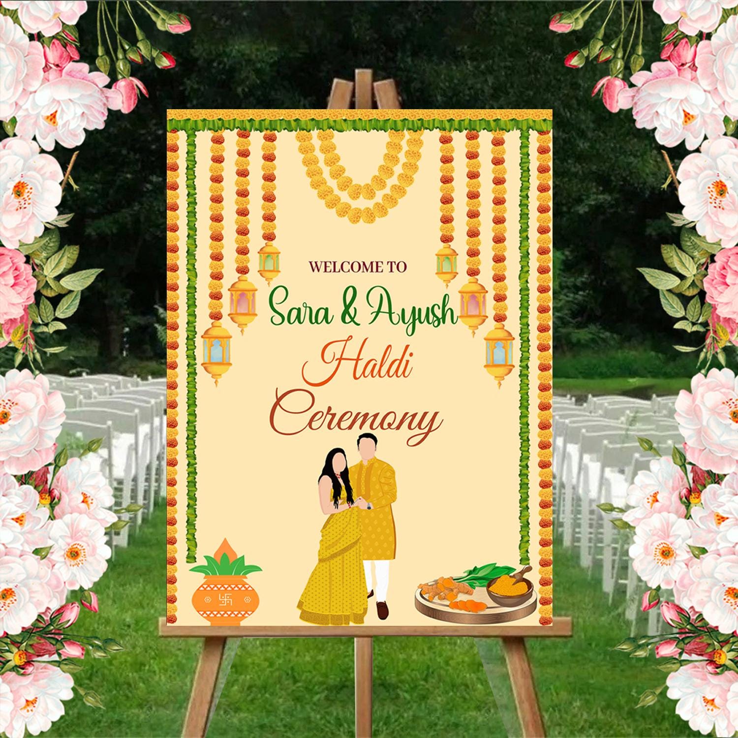 Indian Haldi Sign, Hindu Haldi Ceremony Welcome Sign Board, Indian ...
