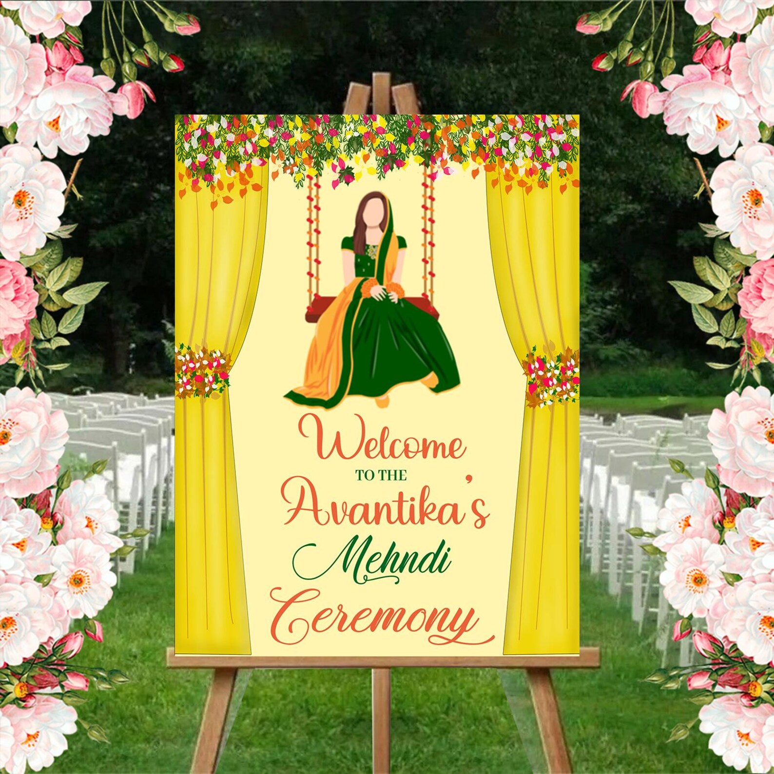 Indian Mehndi Sign, Hindu Mehndi Ceremony Welcome Sign Board, Indian ...