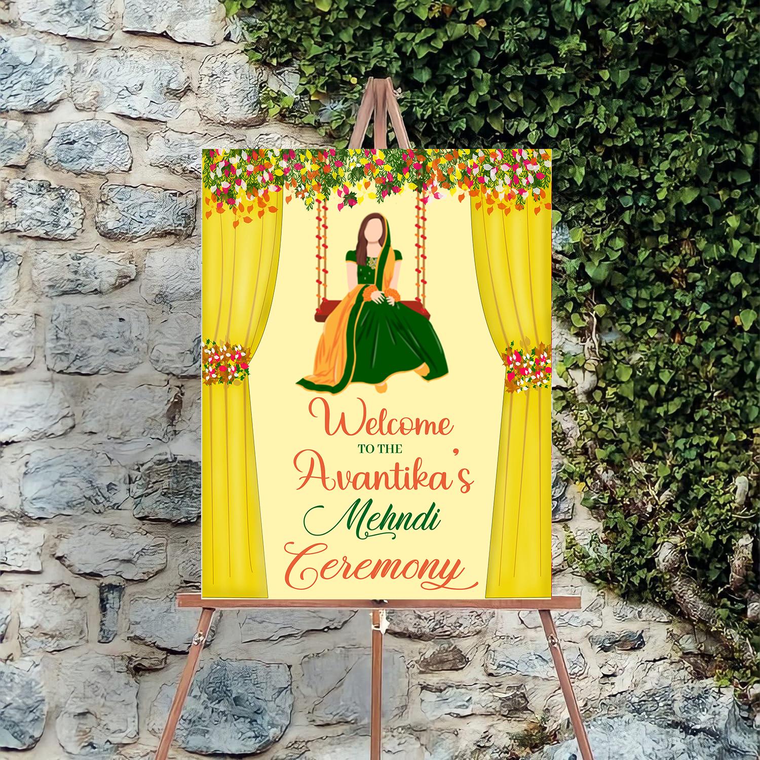 Indian Mehndi Sign, Hindu Mehndi Ceremony Welcome Sign Board, Indian ...