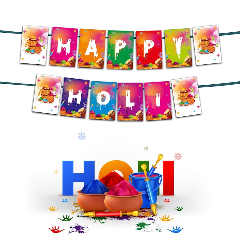 Holi Decoration Banner Holi Party Bunting Printable Holi Colorful Party ...