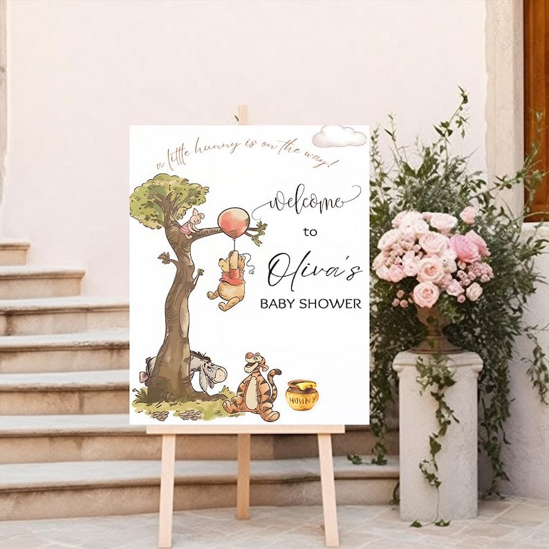 Winnie the Pooh Baby Shower Welcome Sign: Classic Bear Theme - Etsy