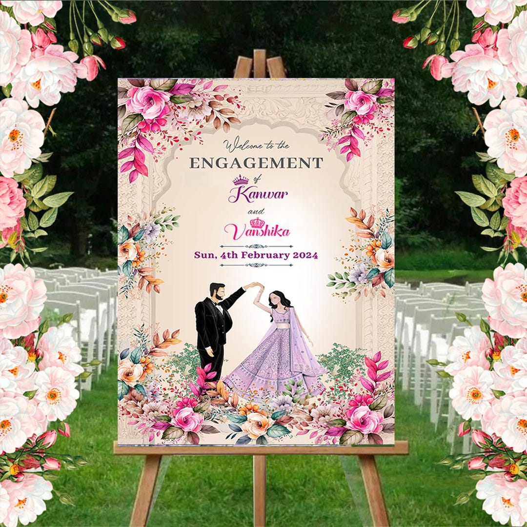 Personalized Engagement Welcome Sign: Floral Engagement Party Decor - Etsy
