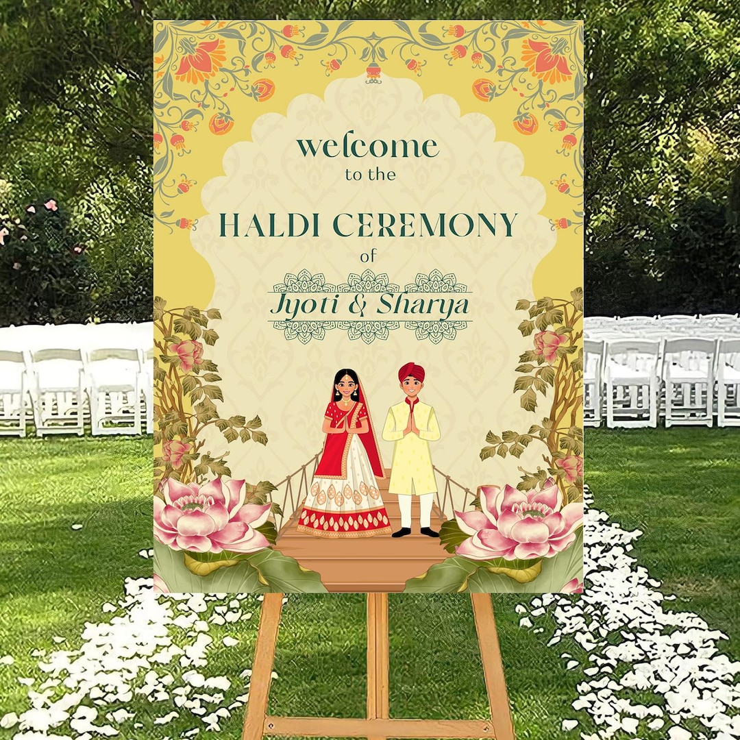 Indian Haldi Sign, Hindu Haldi Ceremony Welcome Sign Board, Indian ...