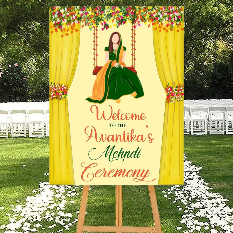 Indian Mehndi Sign, Hindu Mehndi Ceremony Welcome Sign Board, Indian ...