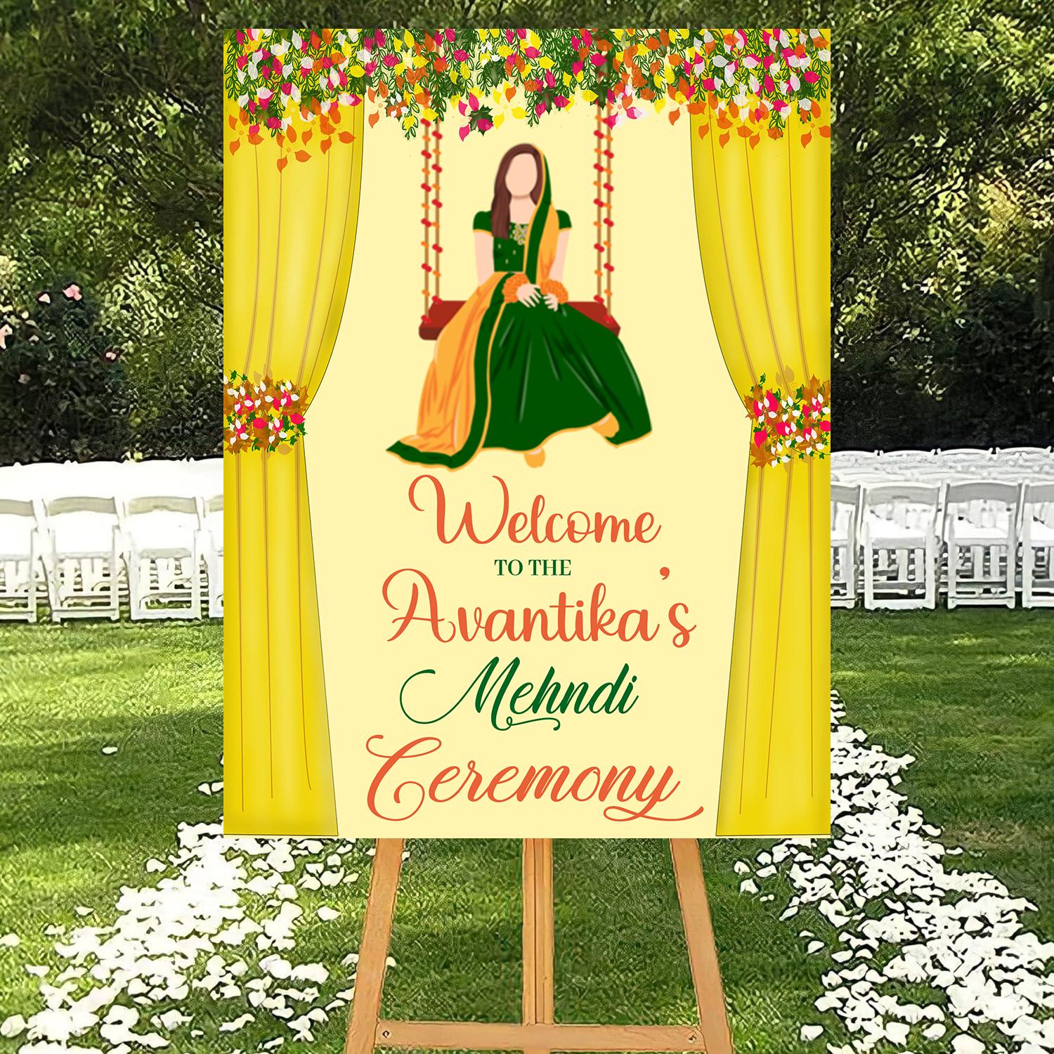 Indian Mehndi Sign, Hindu Mehndi Ceremony Welcome Sign Board, Indian ...