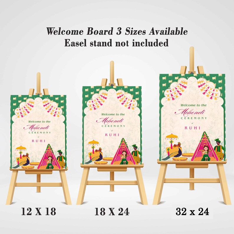 Indian Mehndi Sign, Hindu Mehndi Ceremony Welcome Sign Board, Indian ...