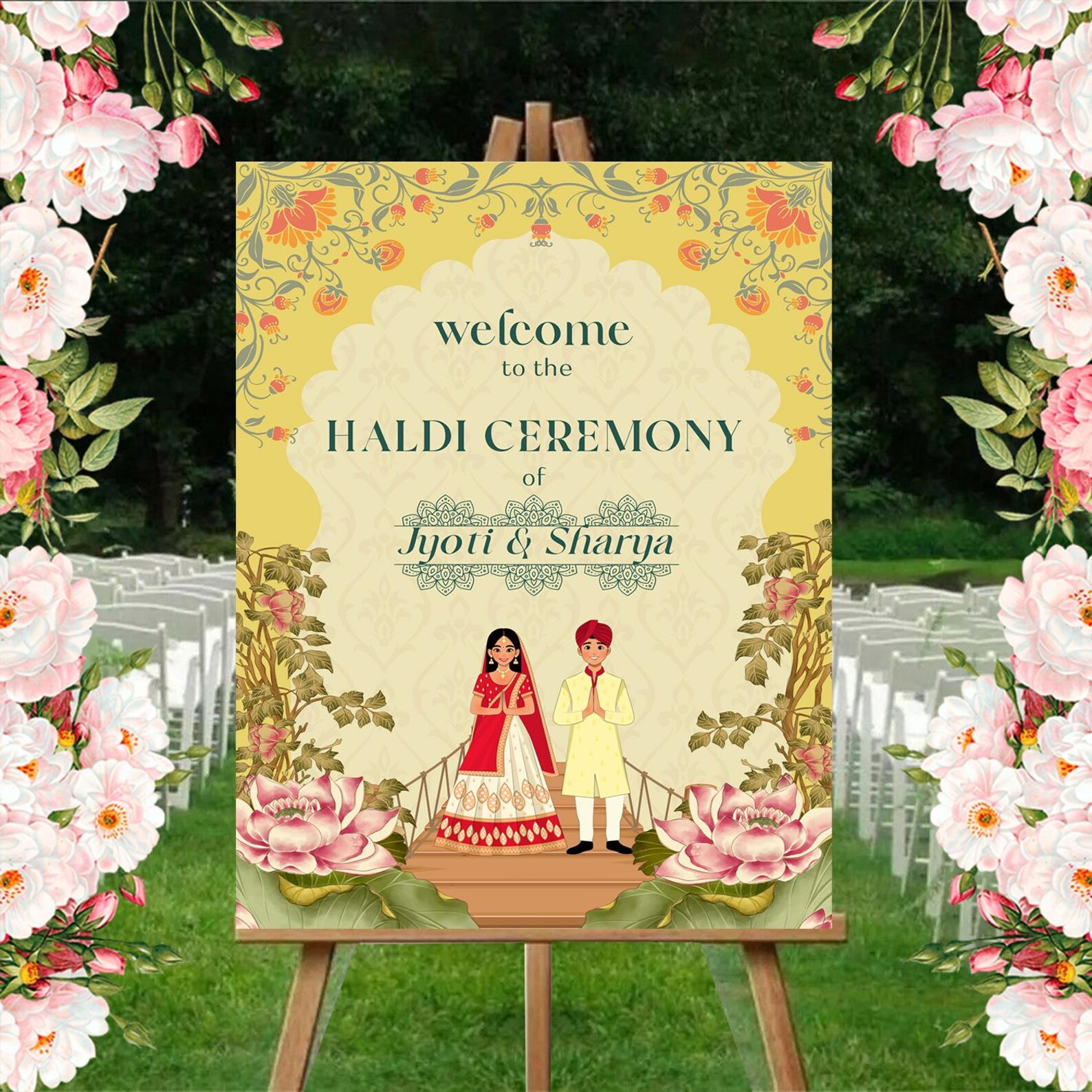 Indian Haldi Sign, Hindu Haldi Ceremony Welcome Sign Board, Indian ...