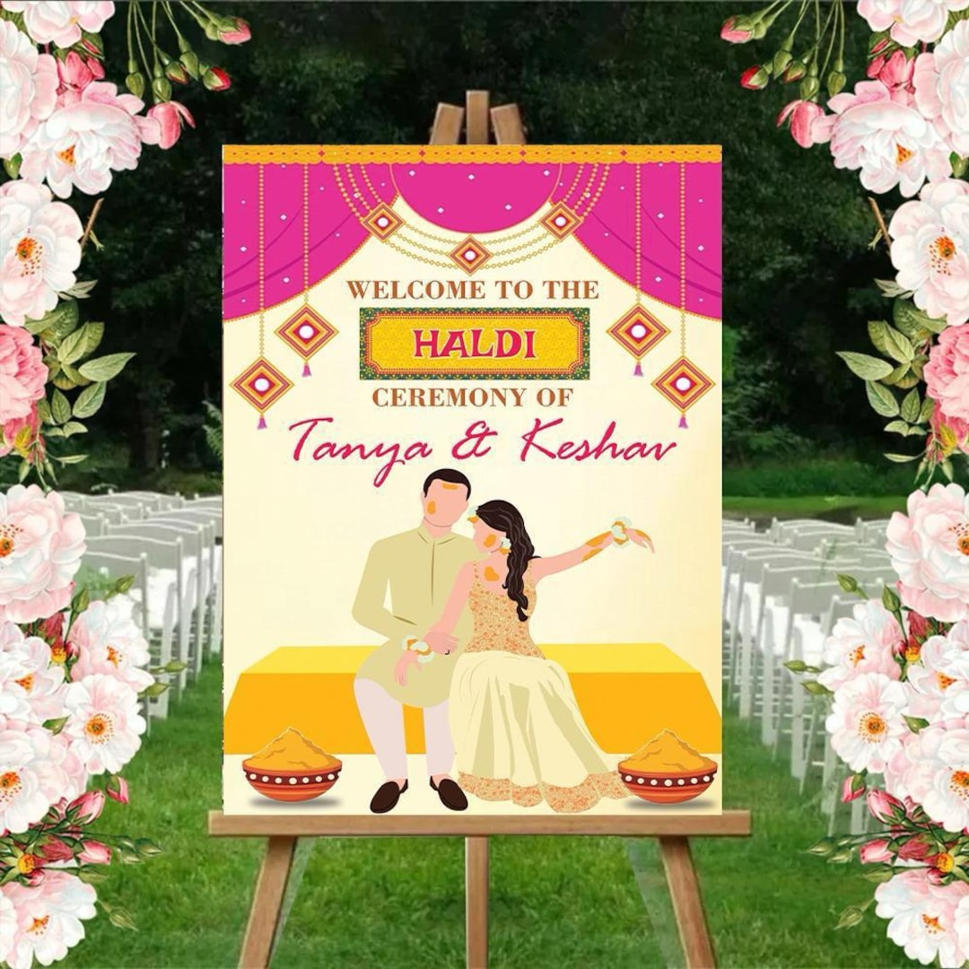 Indian Haldi Sign, Hindu Haldi Ceremony Welcome Sign Board, Indian ...
