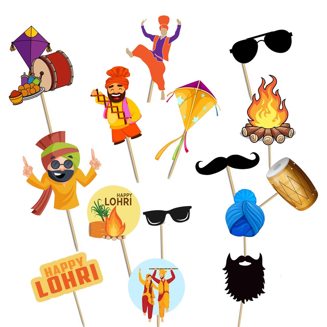 Lohri Party Photo Booth Props Kit 15 Pc DIY Fun Lohri Photo Props lohri ...