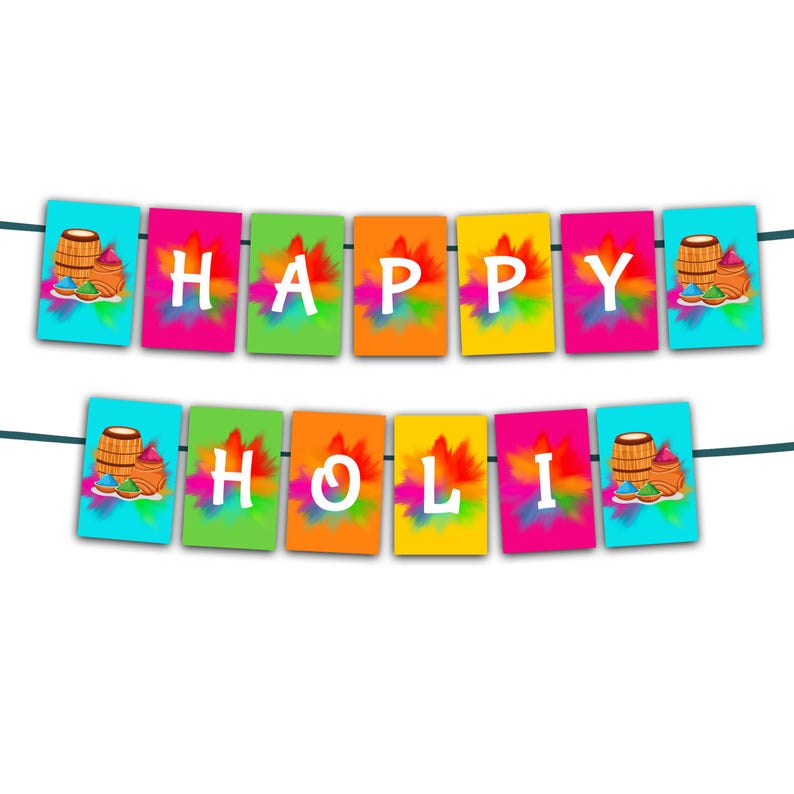 Holi Decoration Banner Holi Party Bunting Printable Holi Colorful Party ...