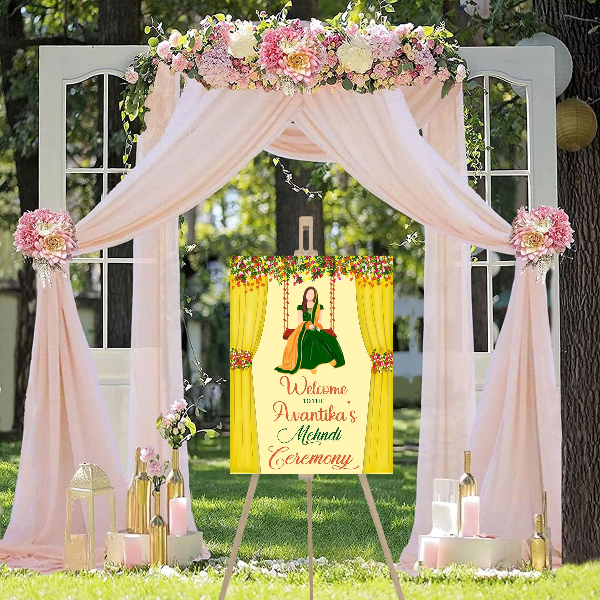 Indian Mehndi Sign, Hindu Mehndi Ceremony Welcome Sign Board, Indian ...