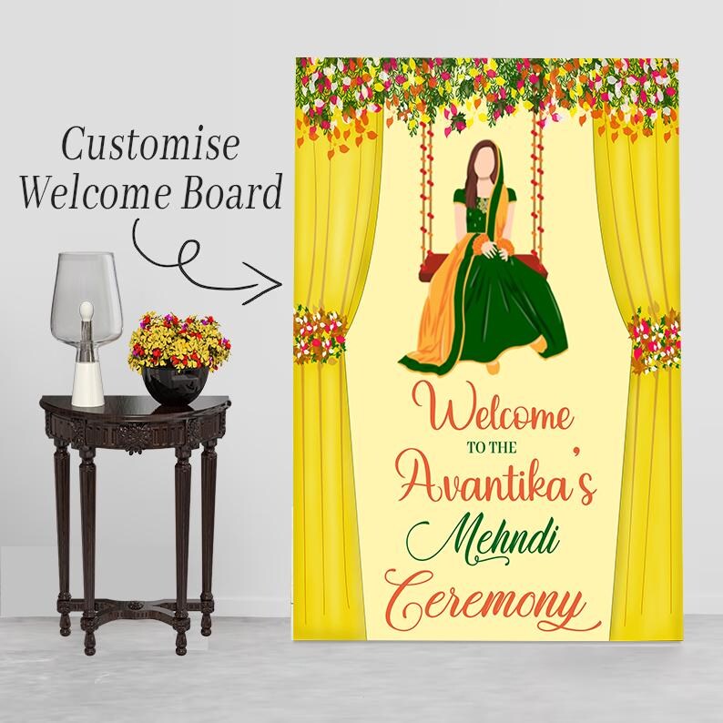 Indian Mehndi Sign, Hindu Mehndi Ceremony Welcome Sign Board, Indian ...