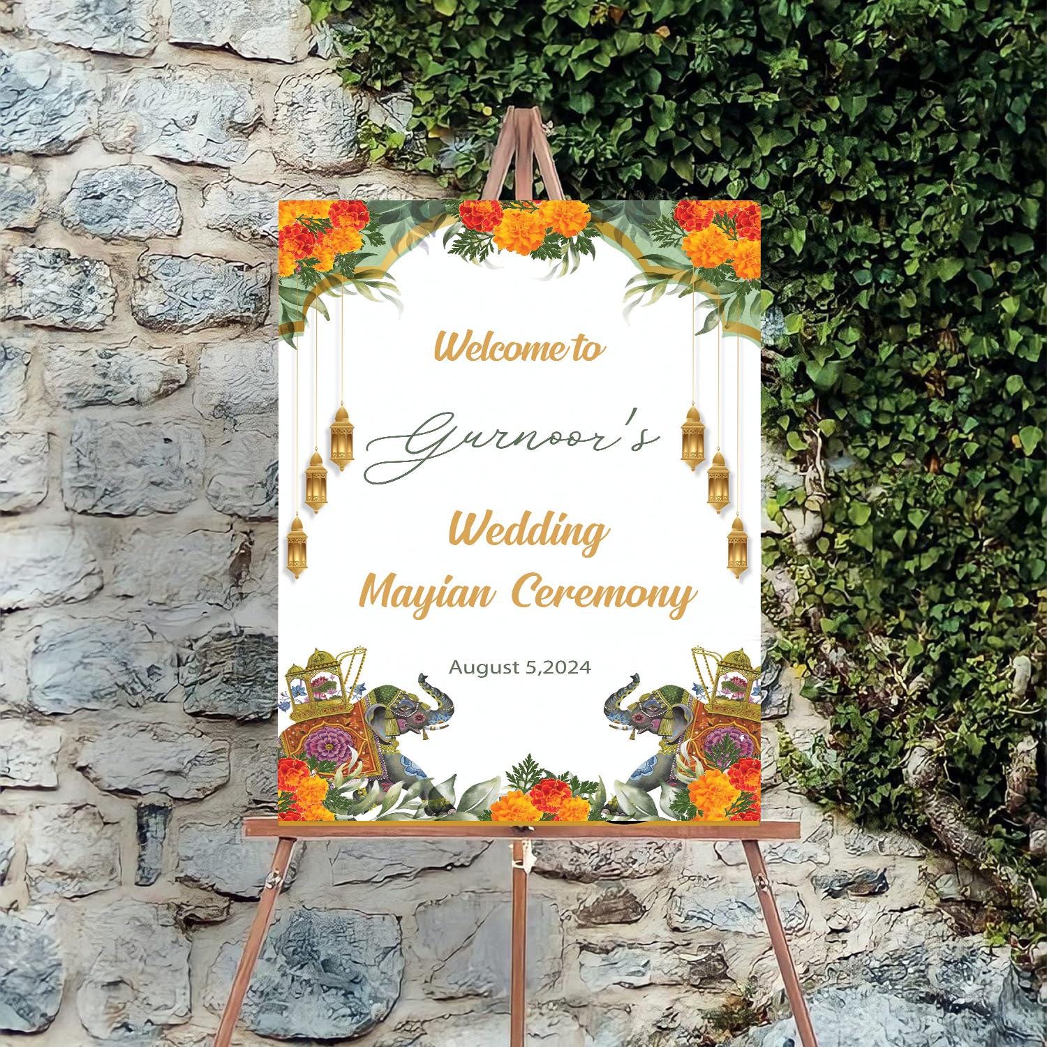 Mayian Ceremony Welcome Sign Board , Indian Pre Wedding Haldi Sign ...