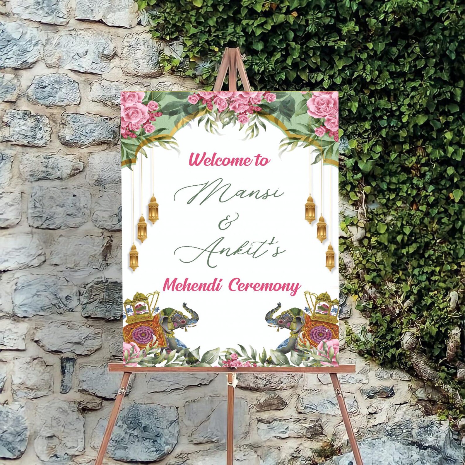 Indian Mehndi Sign, Hindu Mehndi Ceremony Welcome Sign Board, Indian ...