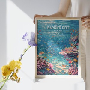 Great Barrier Reef Travel Poster - Vintage Ocean Wall Art - Retro ...