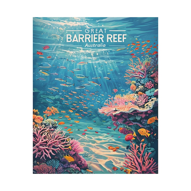 Great Barrier Reef Travel Poster - Vintage Ocean Wall Art - Retro ...