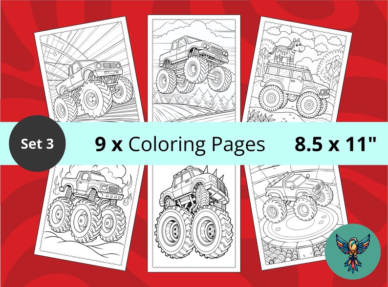 Bundle 3: Monster Truck Coloring Pages, Monster Trucks, Coloring Book ...