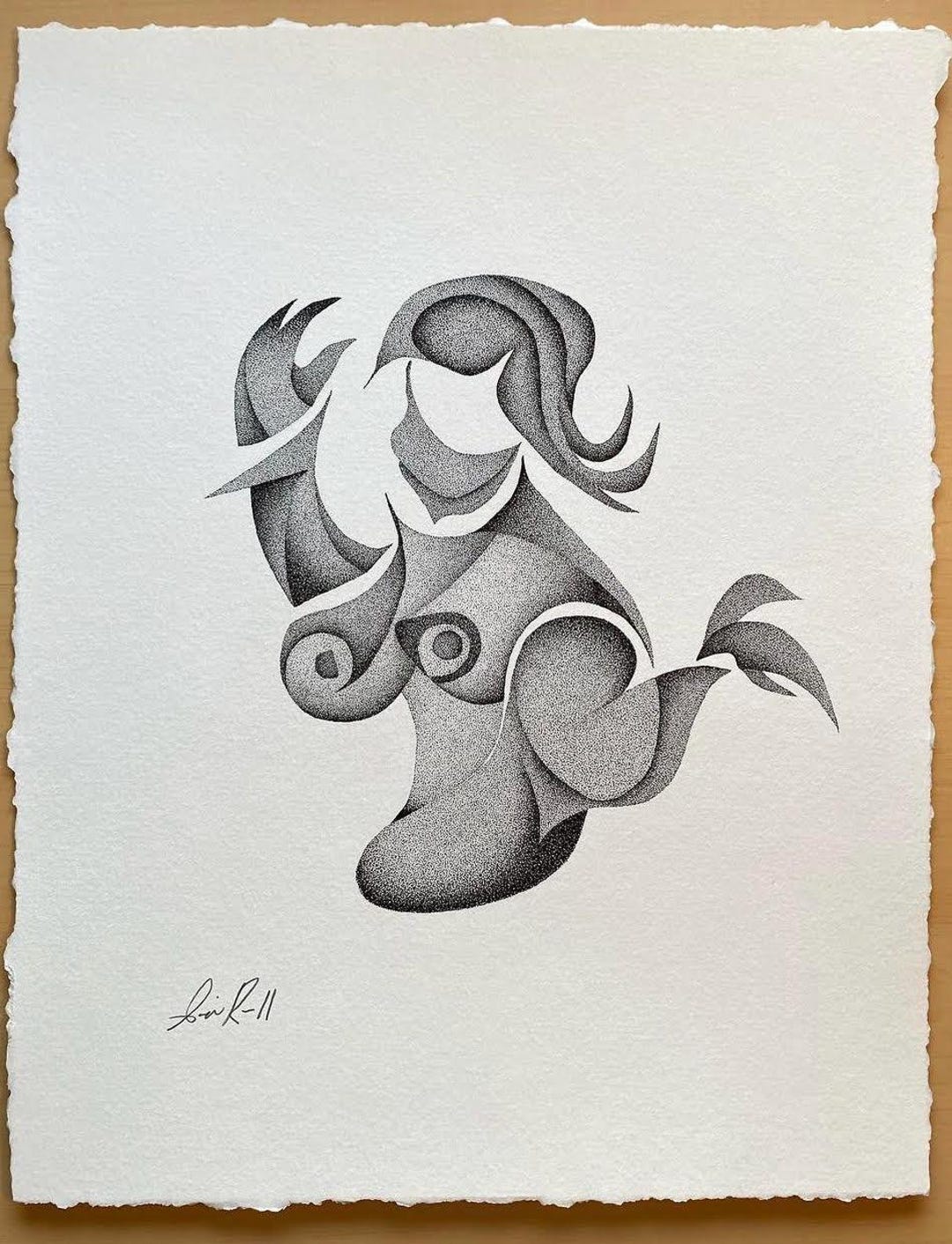 Pointillism Woman Abstract Art, Pointillism Art, Stippling Art, Dot ...