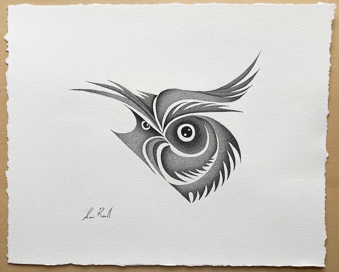 Owl Pointillism Art, Abstract Owl Art, Stippling Art, Dot Work, Owl Art ...