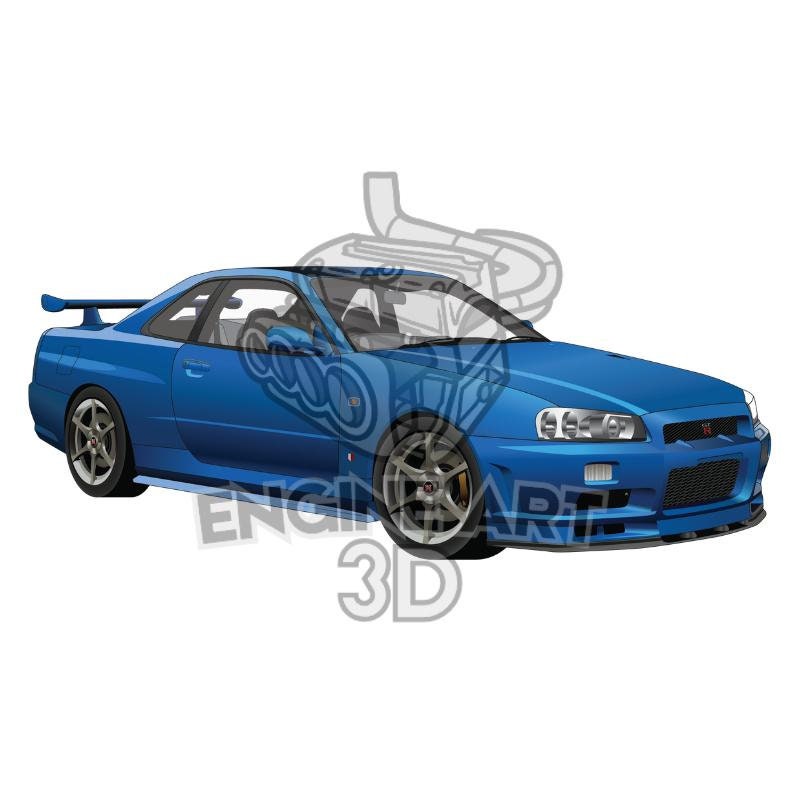 Nissan Skyline R34 GT-R Vector Art - Colorful Digital Download | Car ...
