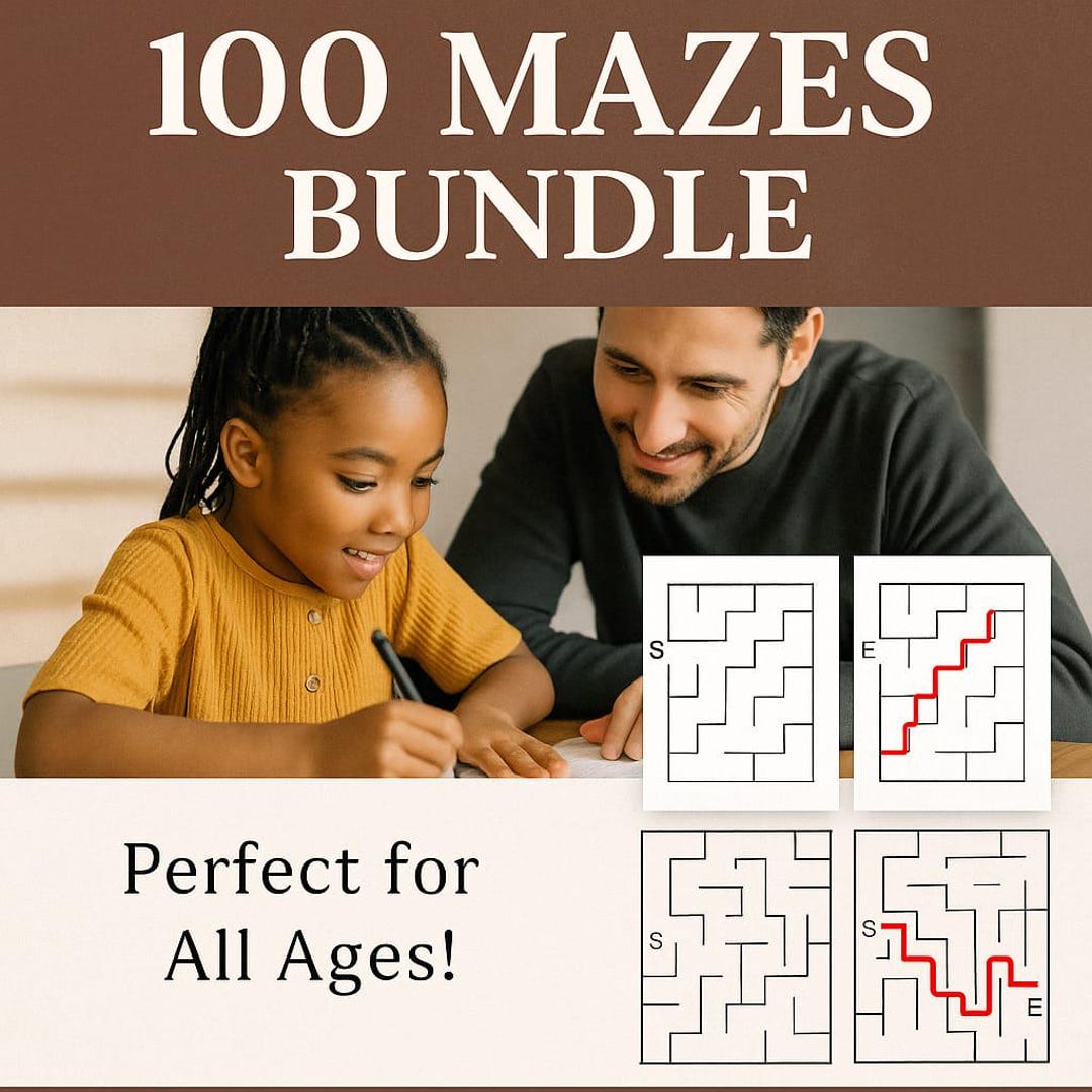 100 Easy Printable Maze Puzzles for Kids & Adults- Instants Download ...