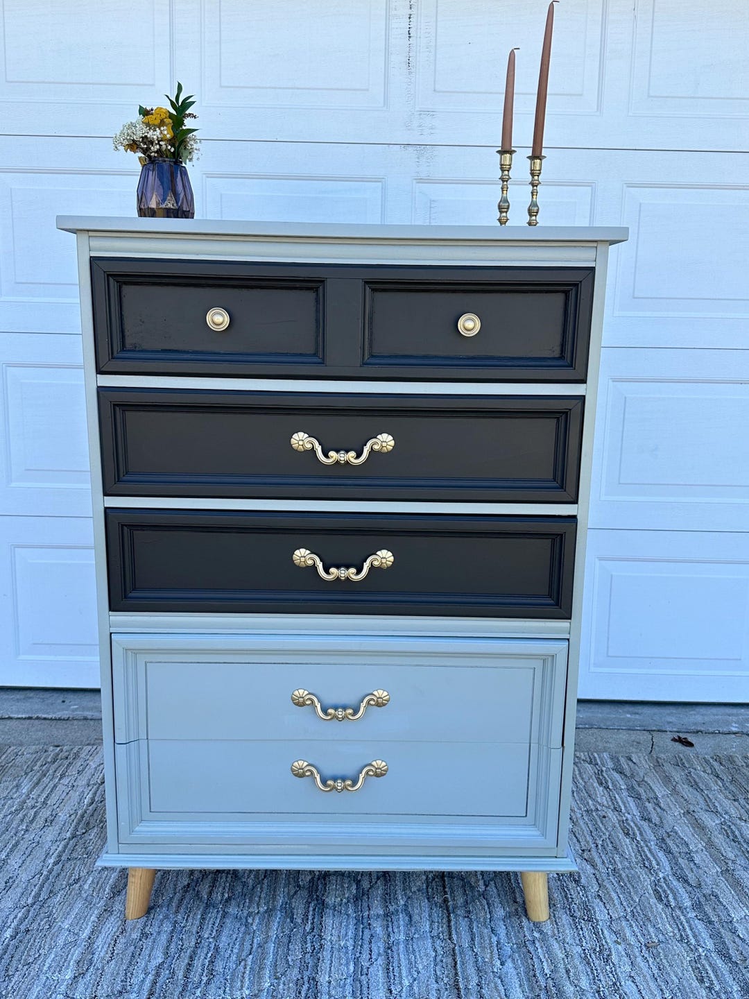 SOLD* Dixie 5 Drawer Tallboy Grey and Black With Brown Undertone ...