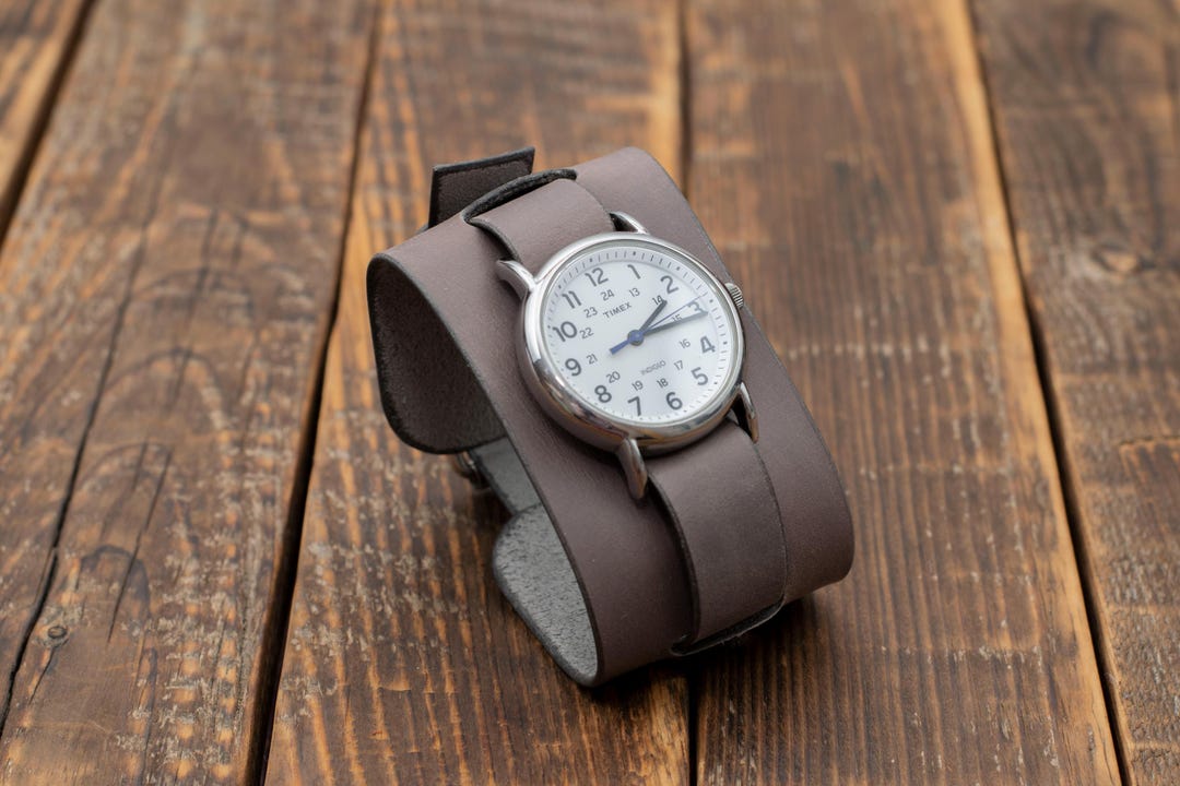 Watch Strap Gray Watch Strap Buckle Wide Genuine Leather Military Cuff ...