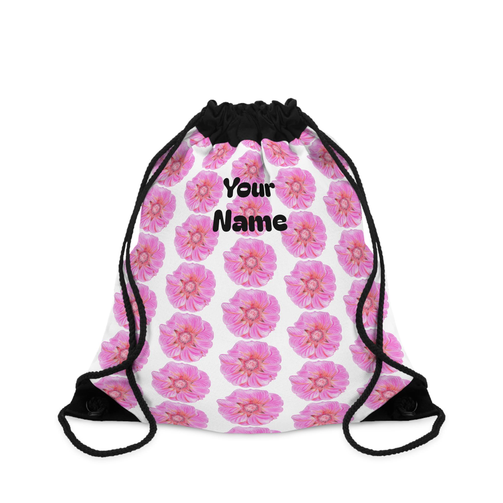 Drawstring Bag, Pink Flower on White Design, Personalized - Etsy