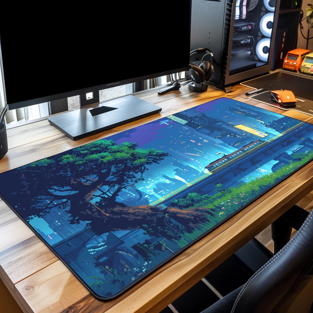 Lofi Train Pixel Art Desk Mat, Cyberpunk Mouse Pad, Extended Mouse Pad ...